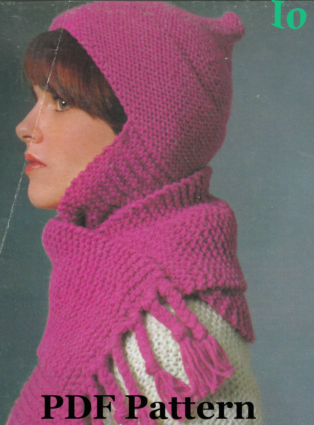 One Piece Cap With Scarf Knitting Pattern | Vintage 1976 Design ...