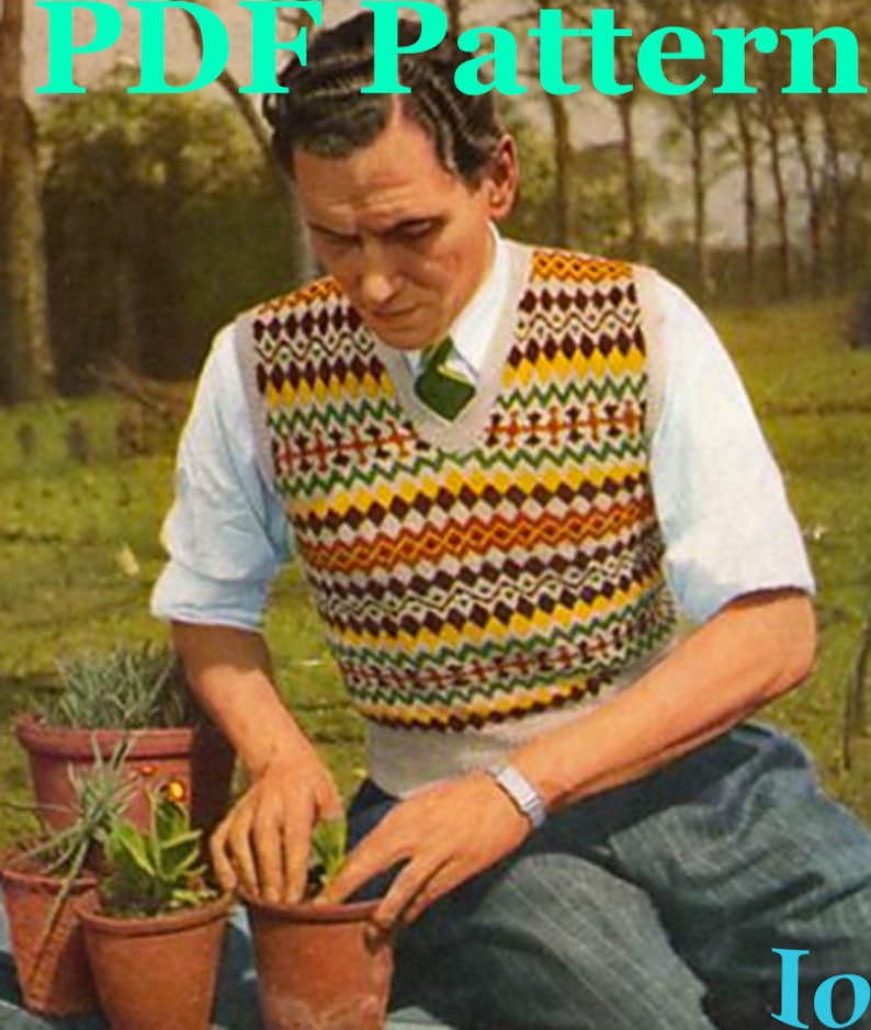 Mens Womens Sweater Vest Knitting Pattern Fair Isle Vintage 1947 ...