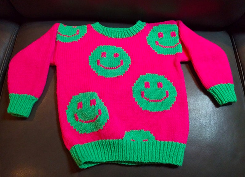 Kids Smiley Face Sweater Knitting Pattern | Happy Emoji Pullover Jumper ...