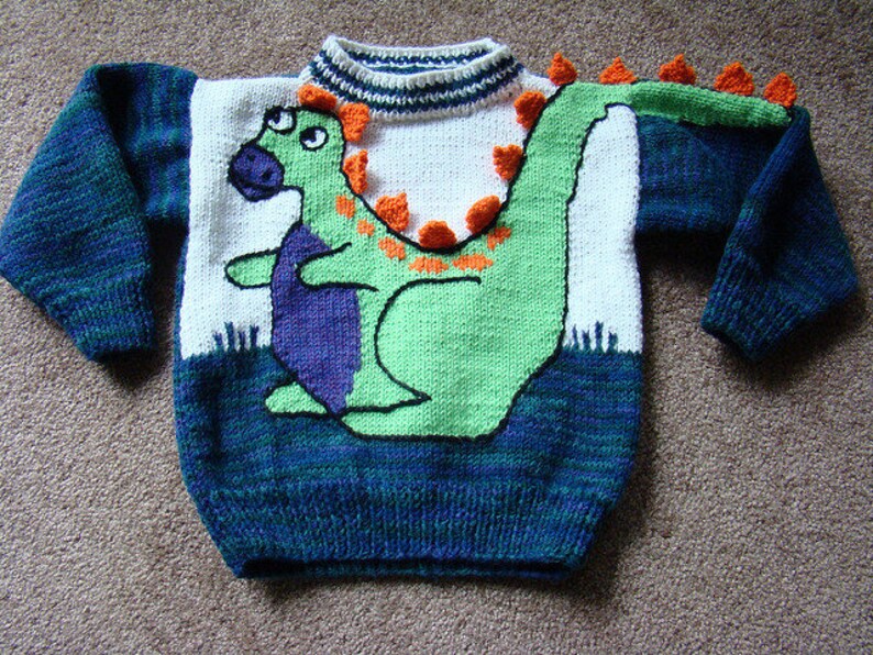 Kids Dinosaur Sweater Knitting Pattern | Vintage 1987 | Child Boys ...