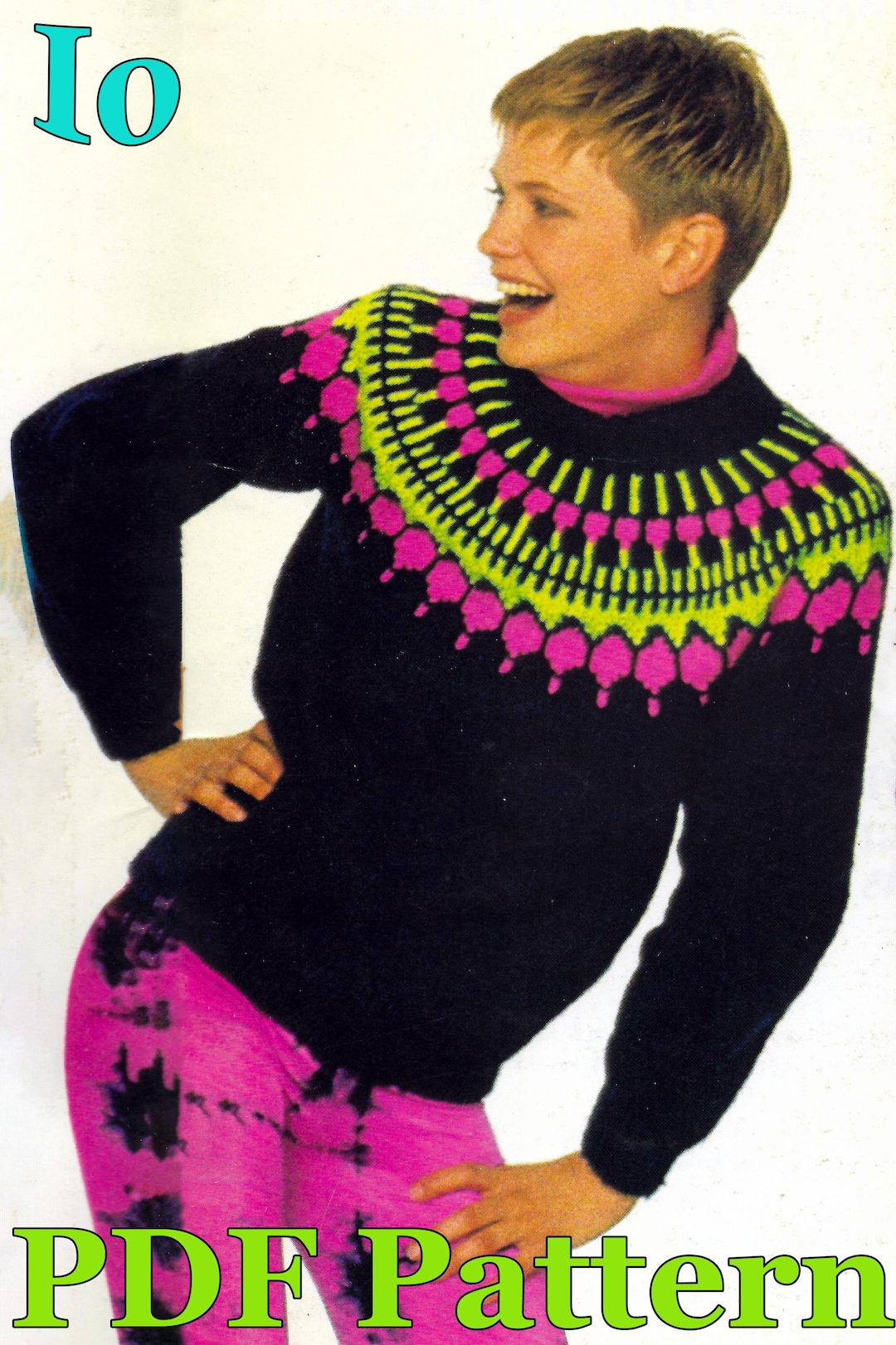 Fluorescent Fair Isle Sweater Knitting Pattern | 1990 Stranded ...