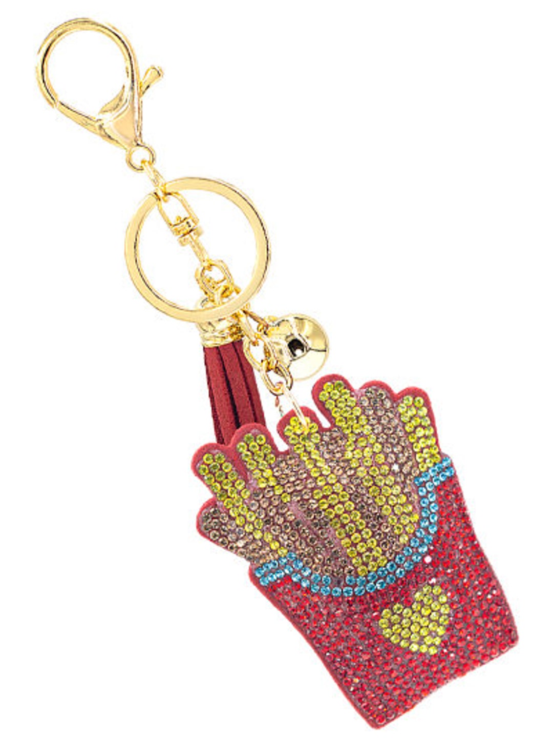 French Fries Keychain, Rhinestone Embellished Keyring, Tassel Keychain ...