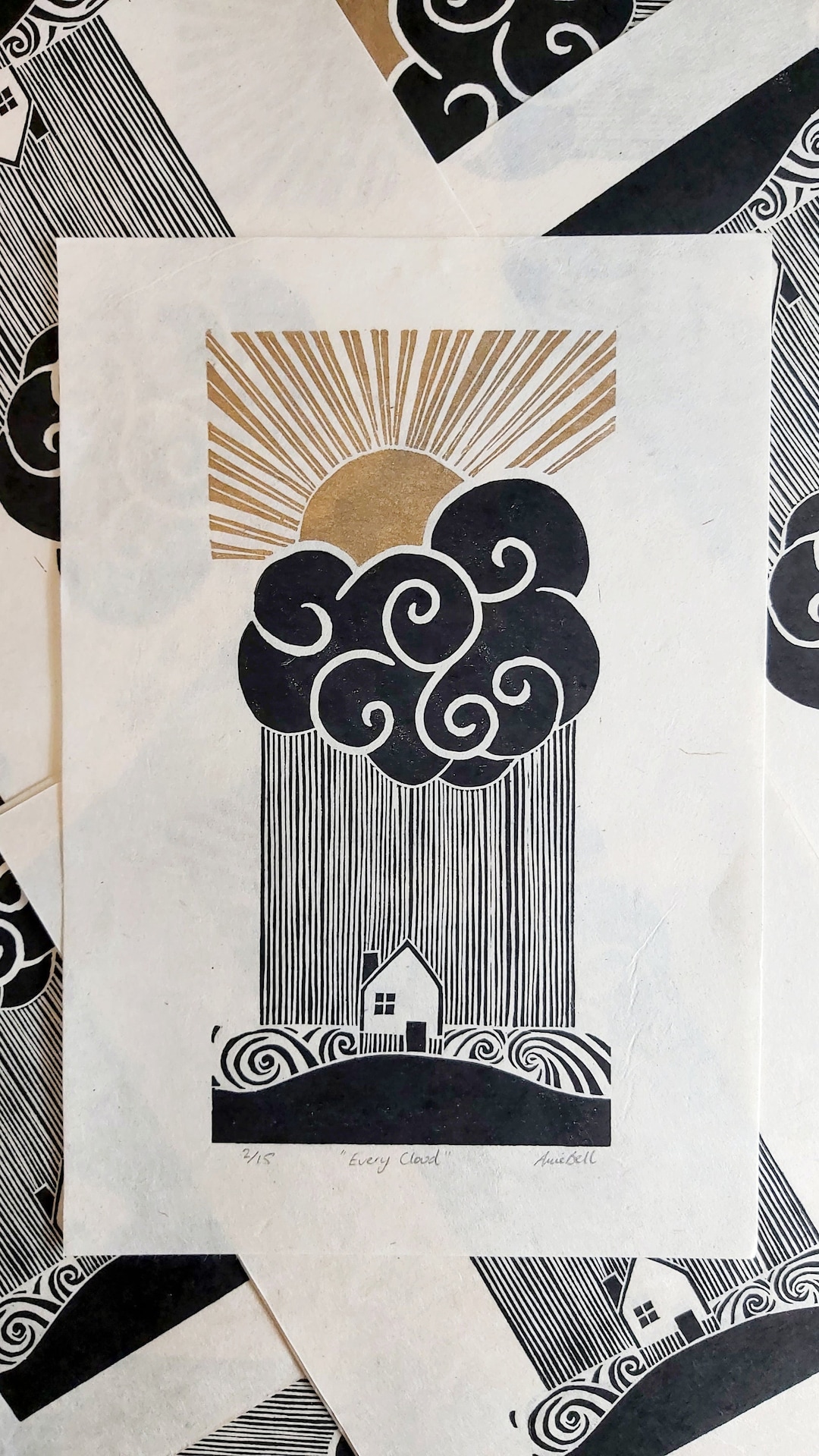 Every Cloud Lino Print Handmade Wall Art Home Decor Nautical - Etsy