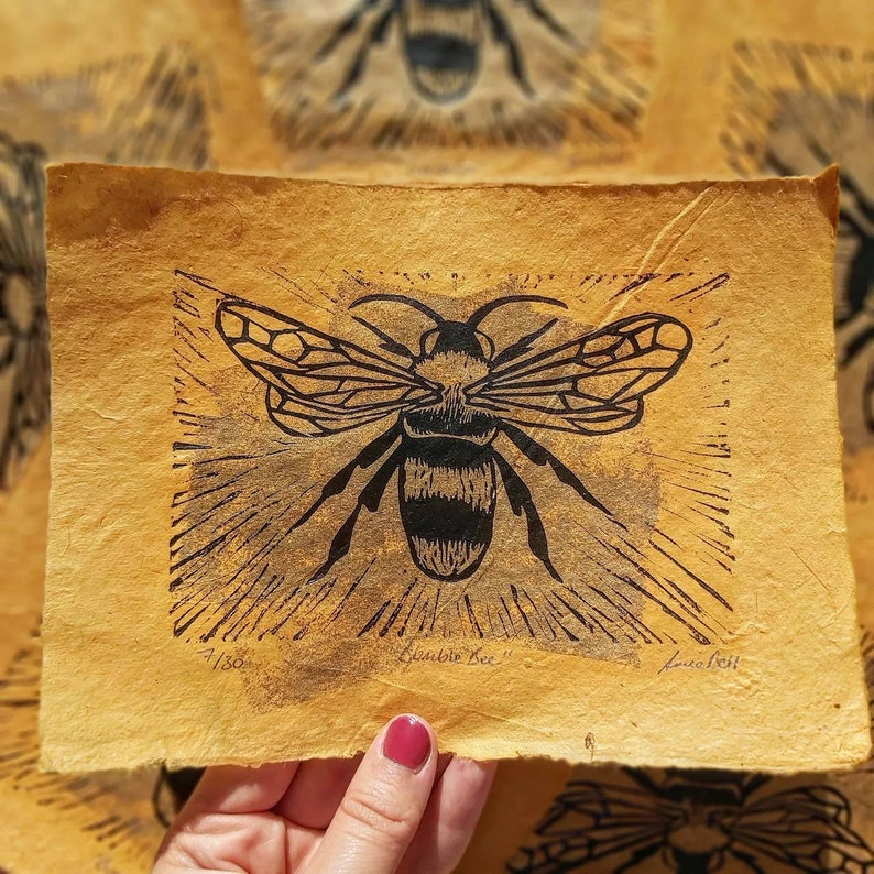 Bumble Bee Original Handmade Lino Print Wall Decor - Etsy