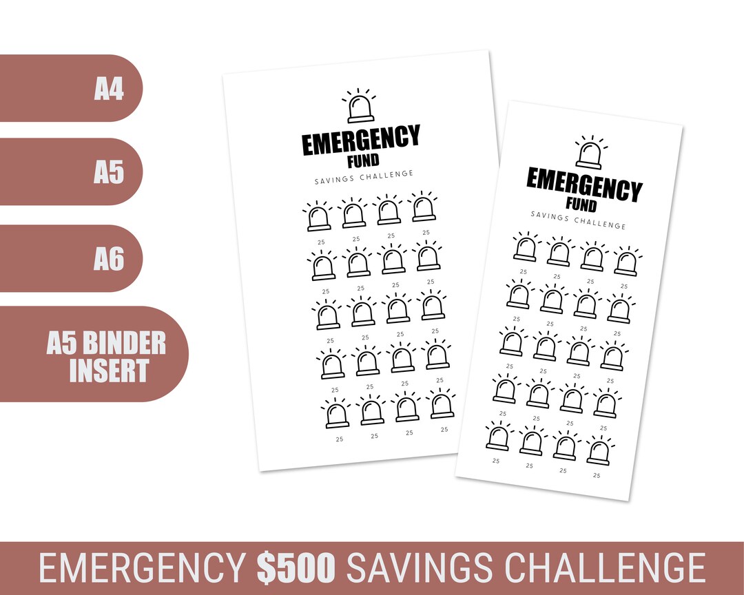 Emergency Savings Challenge | A6 and A4 Printable PDF Downloadable ...