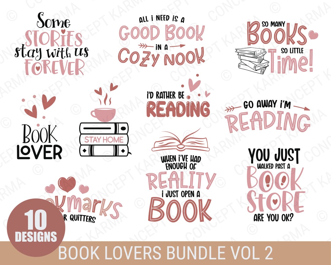 Book Lover Svg Bundle | Vol 2 | Reading Books Svg | Book Worm Svg ...