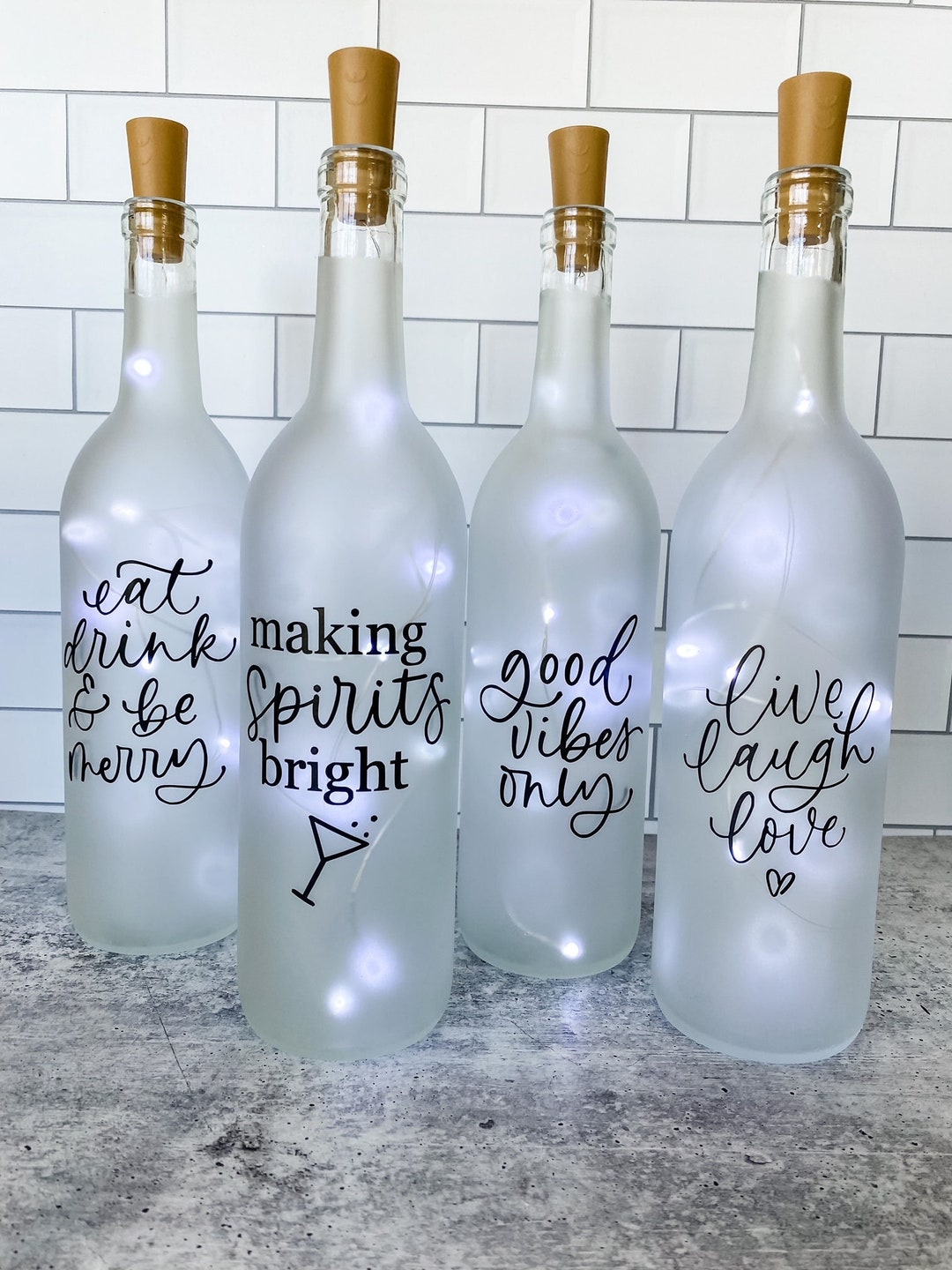 Light up Wine Bottles; Decorative Frosted Wine Bottles; Hostess Gift ...