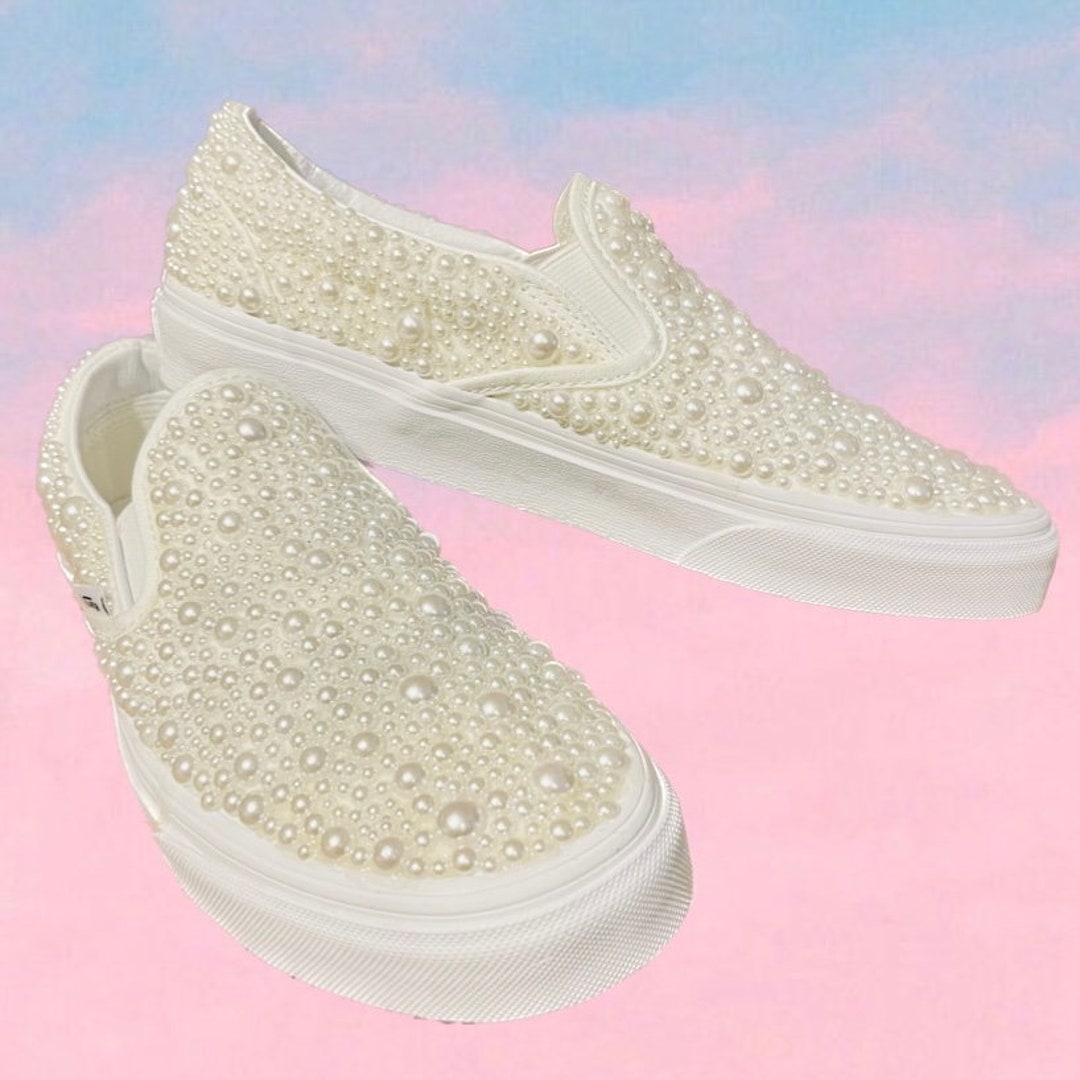 Pearl Embellished Bling Vans, Wedding Bling Slip-on Shoes, Custom Pearl ...