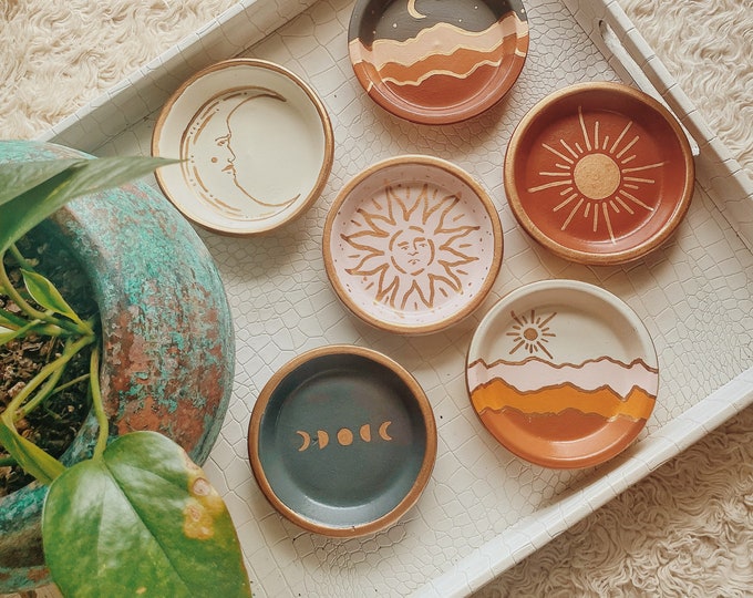 Bohemian Trinket Tray | Terracotta Clay Jewelry Tray, Ring Dish, Sun ...