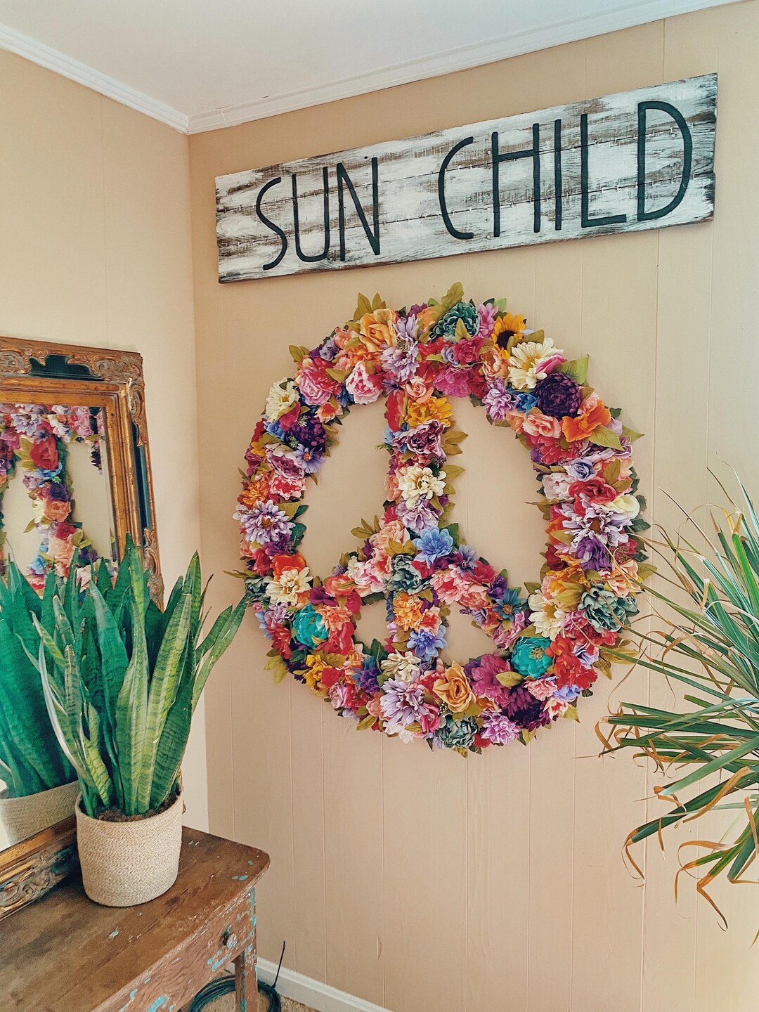 Floral Peace Sign Wall Decor: Boho Wildflower Hanging - Etsy