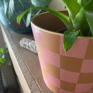 Hand-painted Checkerboard Terracotta Pot: Pink Cabo Indoor Planter - Etsy