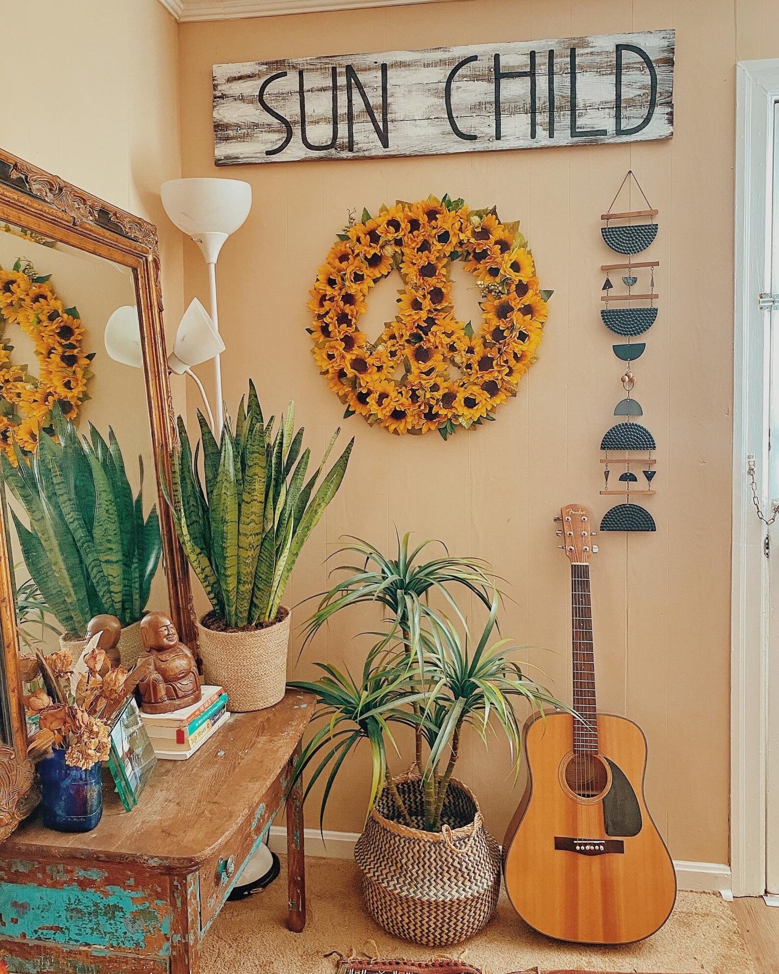 Sunflower Peace Sign Wall Decor Floral Wall Art Boho Hippie - Etsy
