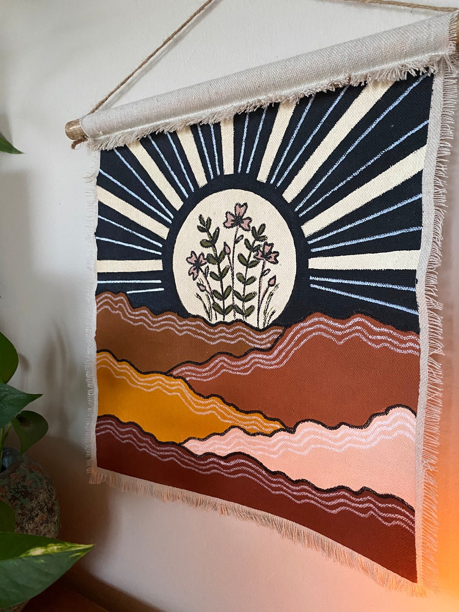 Sunset Mountain Wall Tapestry Hand Painted Retro Sunset - Etsy