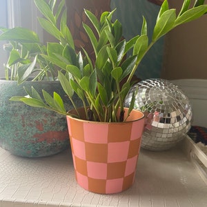 Hand-painted Checkerboard Terracotta Pot: Pink Cabo Indoor Planter - Etsy