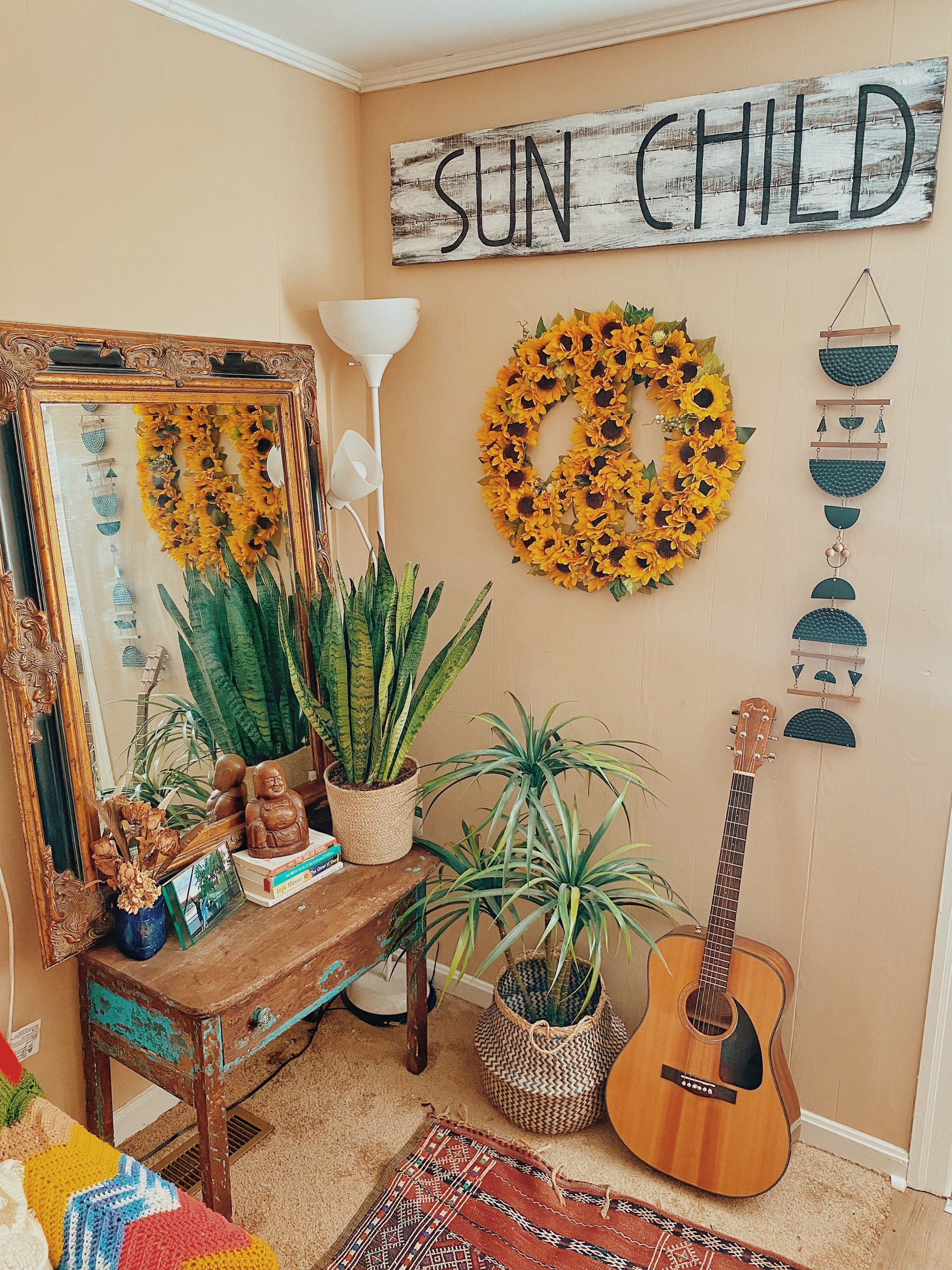 Sunflower Peace Sign Wall Decor Floral Wall Art Boho Hippie - Etsy