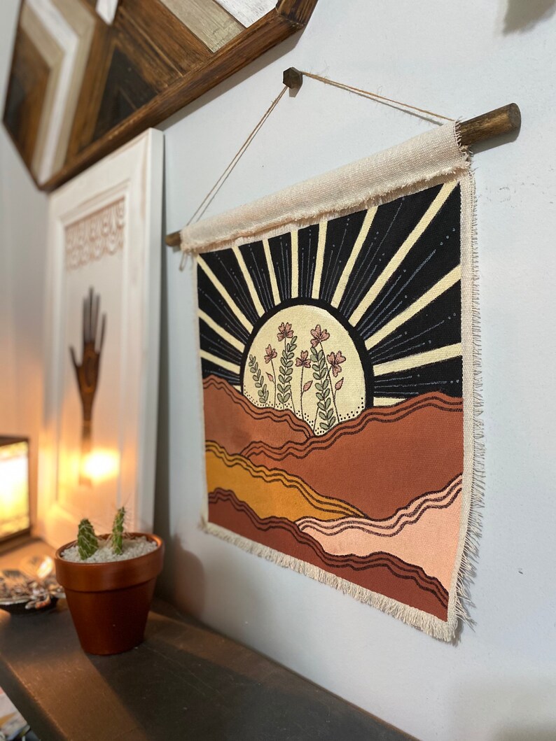 Sunset Mountain Wall Tapestry Hand Painted Retro Sunset - Etsy
