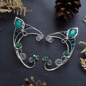 Elf Ears Green Ear Cuff Elf Ear Cuff Silver Ear Cuff Elf - Etsy