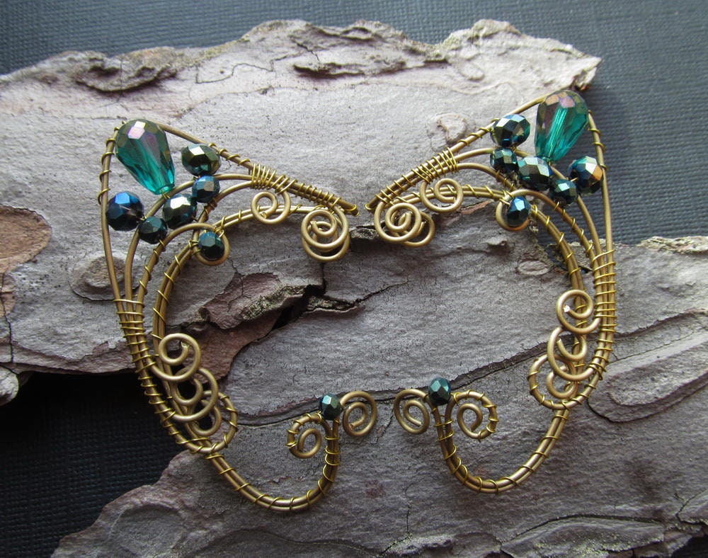 Emerald Ear cuffs Elf Ear Cuff Brass Ear Cuff Elven ears Elf | Etsy