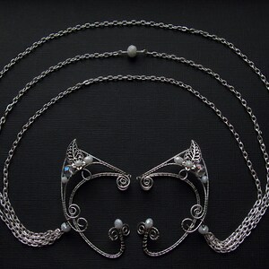 Elf Ear Cuff Chain Ear Cuff Blue Moonstone Ear Cuff Silver Ear Cuff ...