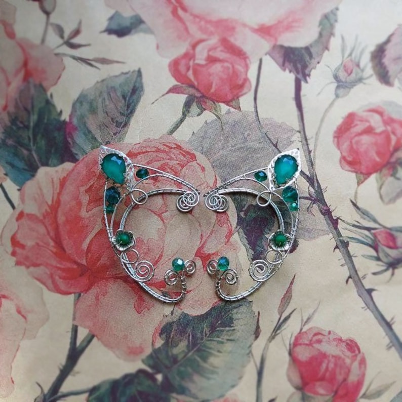 Elf Ears Green Ear Cuff Elf Ear Cuff Silver Ear Cuff Elf - Etsy
