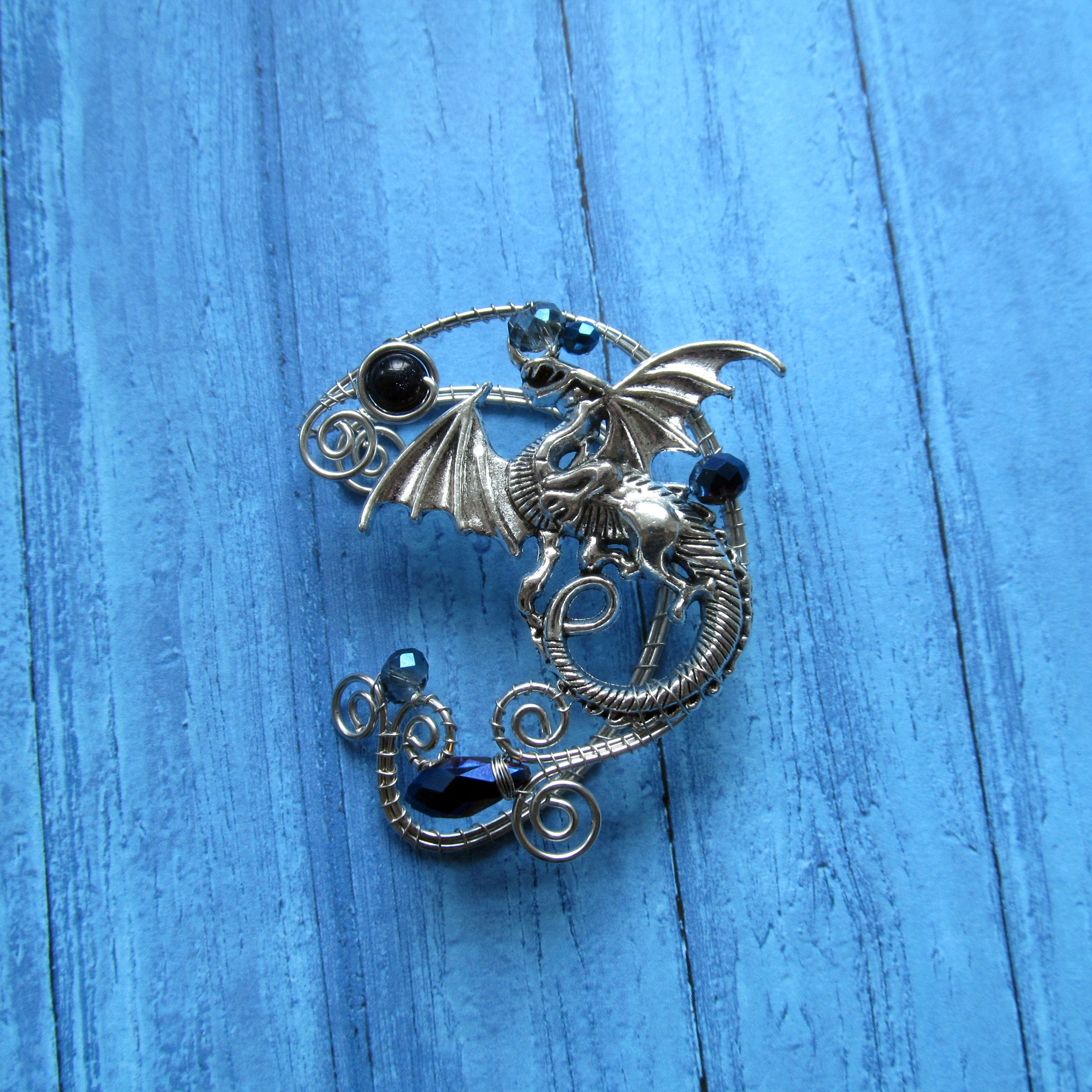 Dragon Ear Cuff Blue Ear Cuff Silver Ear Cuff Wire Jewelry - Etsy