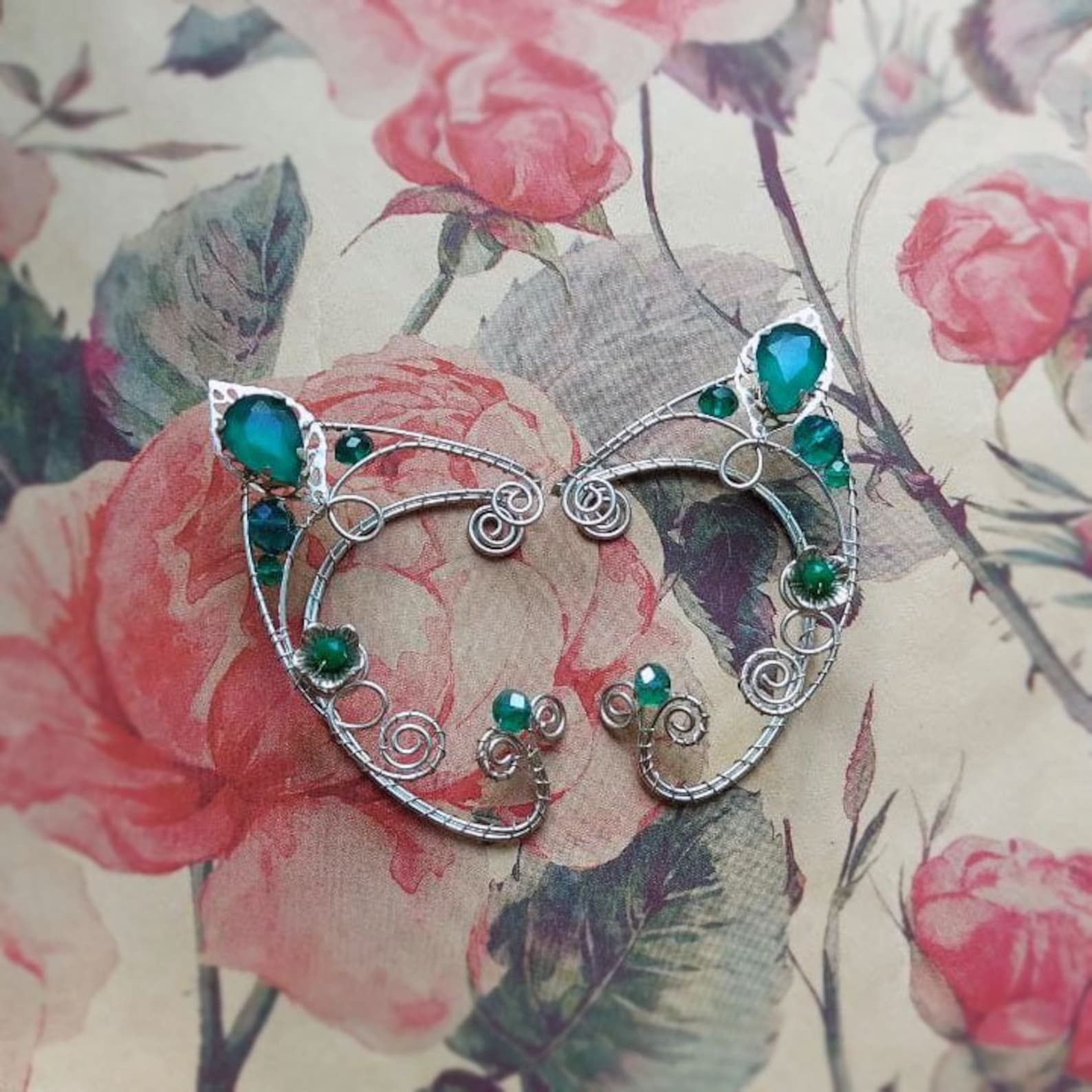 Elf Ears Green Ear Cuff Elf Ear Cuff Silver Ear Cuff Elf - Etsy