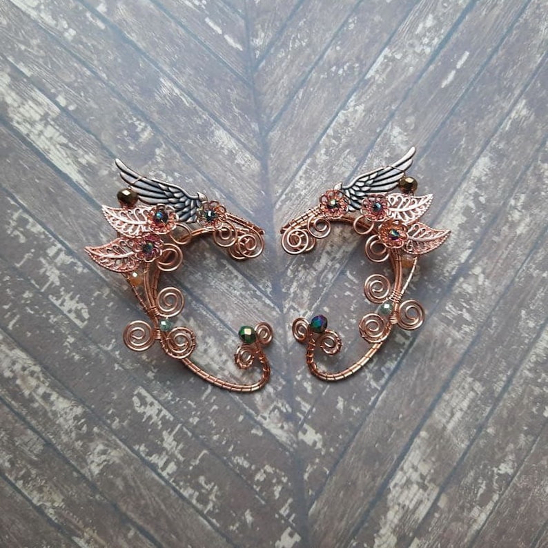 Winged Elf Ear Cuffs, Rose Gold Copper Wire, Non Piercing - Etsy