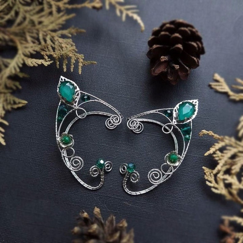 Elf Ears Green Ear Cuff Elf Ear Cuff Silver Ear Cuff Elf - Etsy