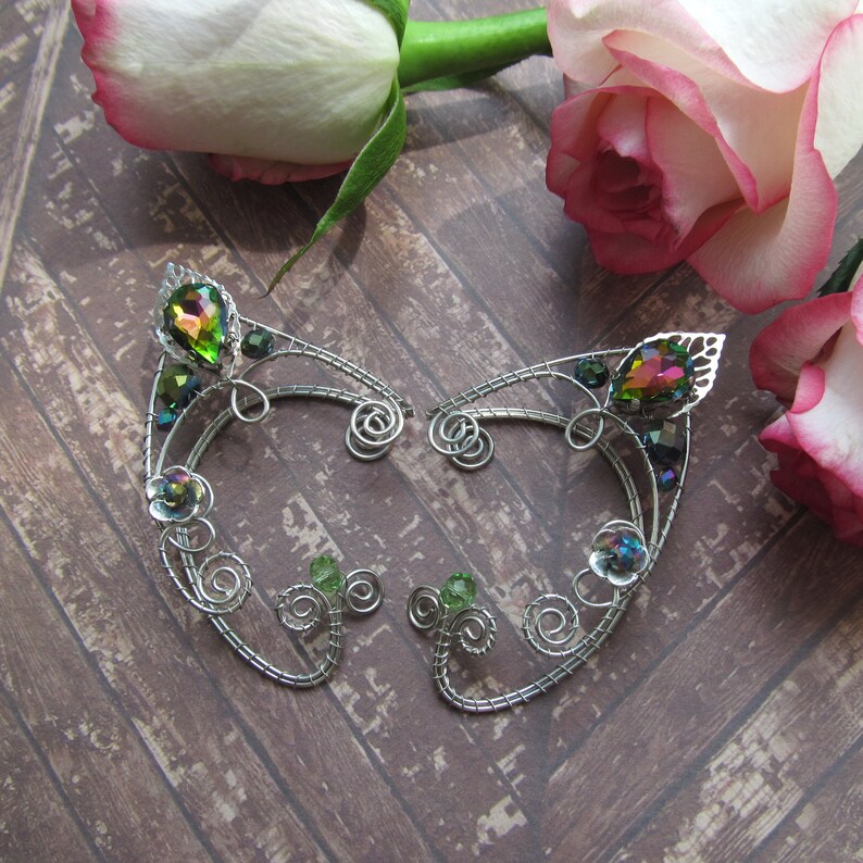 Elf Ears Green Ear cuff Elf Ear cuff Silver Ear cuff Elf | Etsy