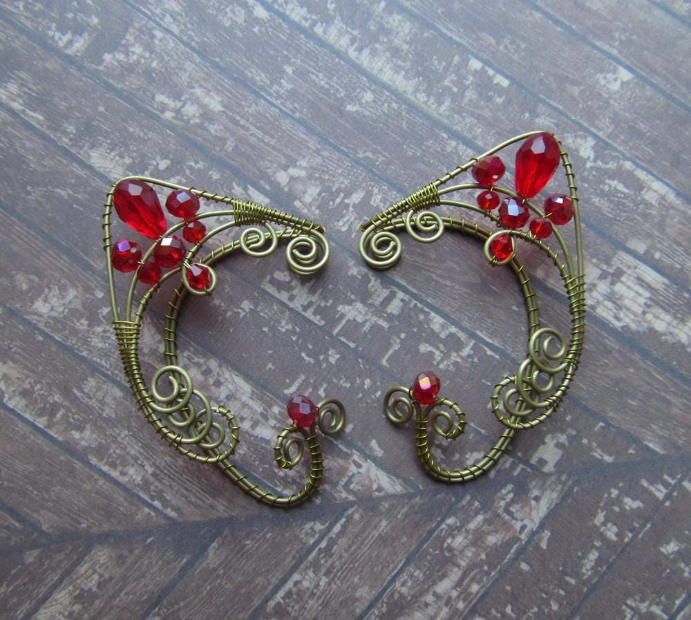 Emerald Ear cuffs Elf Ear Cuff Brass Ear Cuff Elven ears Elf | Etsy