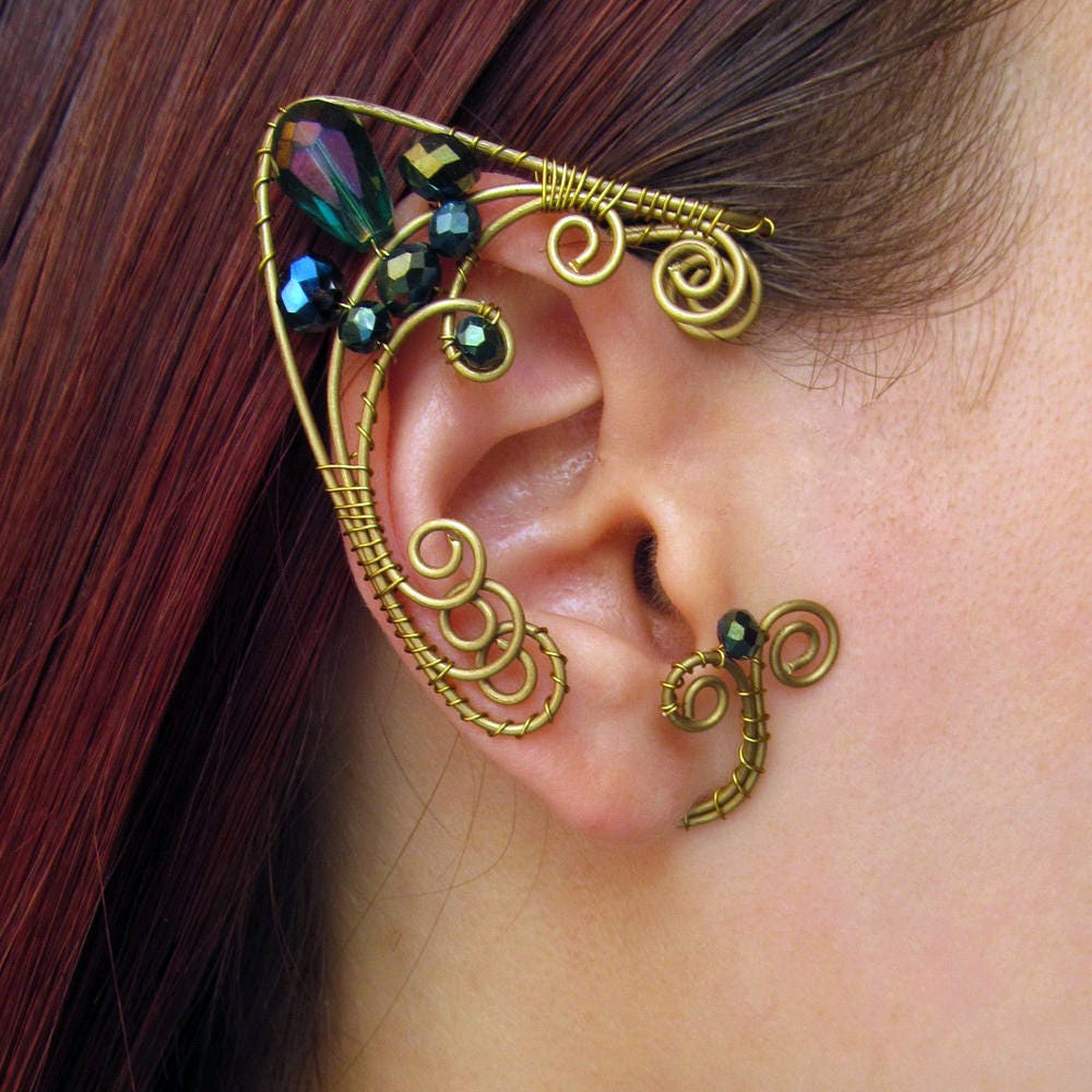 Emerald Ear cuffs Elf Ear Cuff Brass Ear Cuff Elven ears Elf | Etsy
