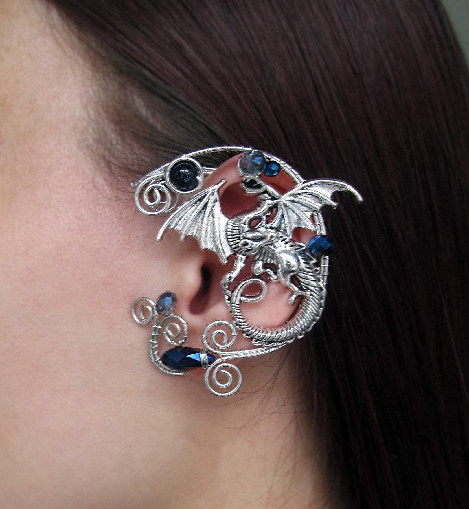 Dragon Ear Cuff Blue Ear Cuff Silver Ear Cuff Wire Jewelry - Etsy
