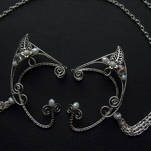 Elf Ear Cuff Chain Ear Cuff Blue Moonstone Ear Cuff Silver Ear Cuff ...