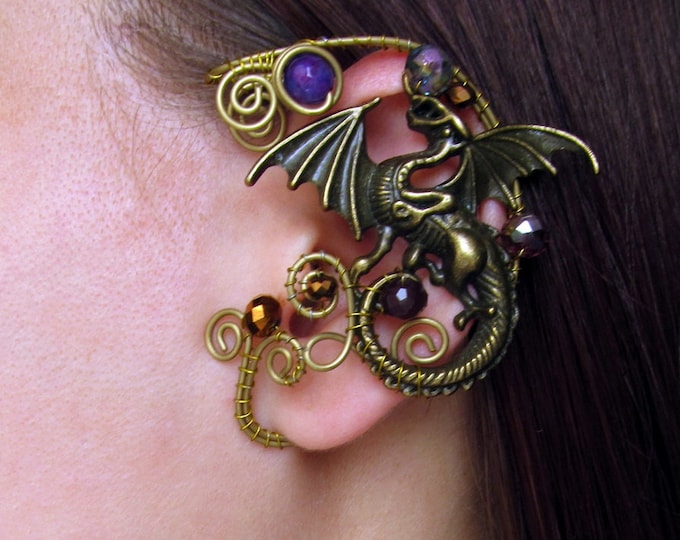 Dragon Ear Cuff Dragon Purple Ear Cuff Wire Jewelry No Piercing Wing ...