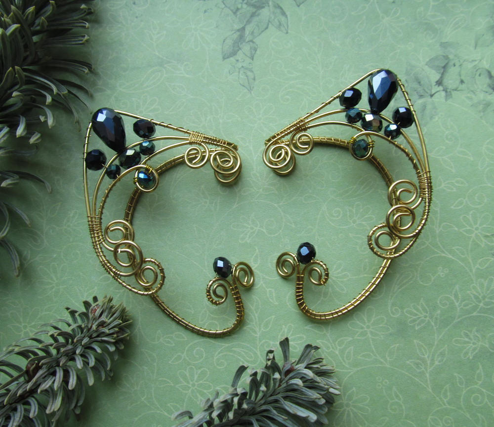 Black Ear cuffs Elf Ear Cuffs Gold Ear Cuffs Elven ears Elf | Etsy