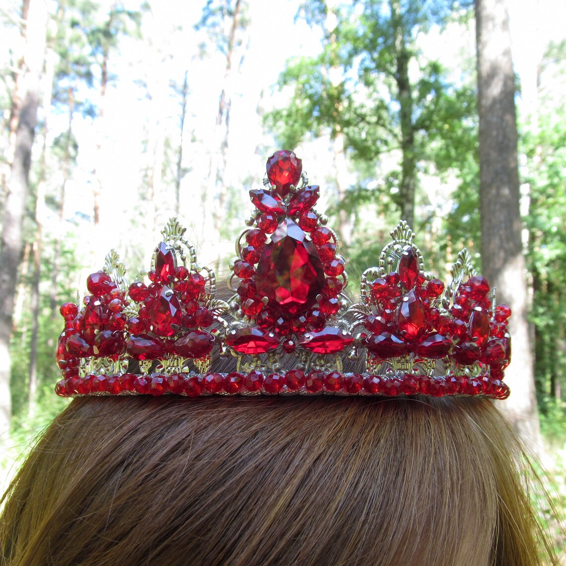 Red Crown Red Tiara Red Diadem Crystal Crown Wedding Crown | Etsy