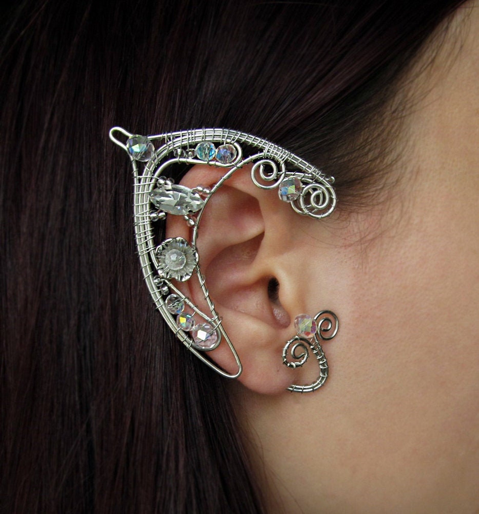 Wedding Ear Cuffs Elf Ear Cuff White Ear Cuff Silver Ear Cuff Elven ...