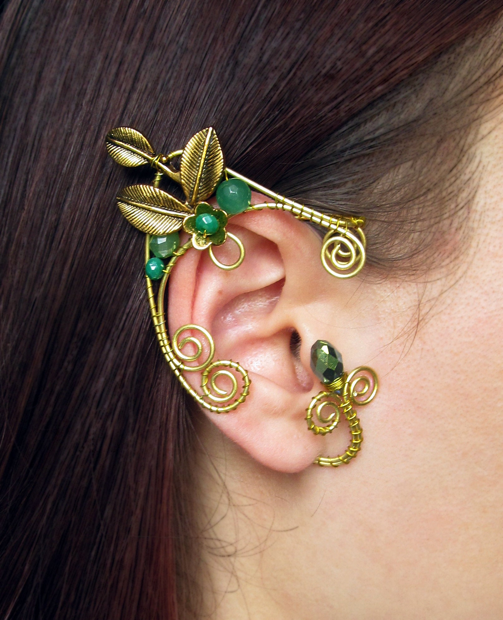 Elf Ear Cuff Green Ear cuffs Silver Ear cuff Gold Ear Cuff | Etsy