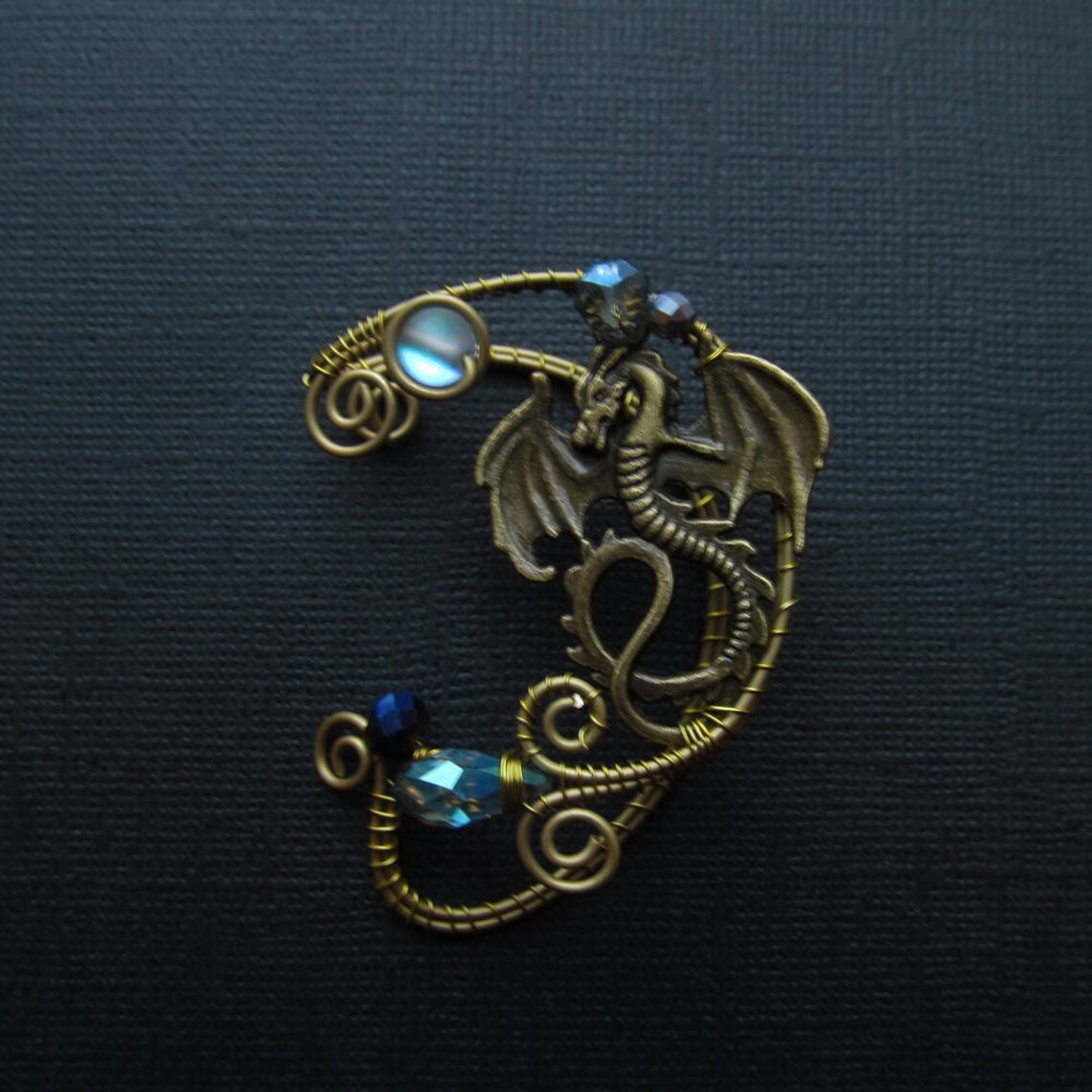 Dragon Ear Cuff, Brass Wire Wrapped, Opal & Crystal, No Piercing - Etsy