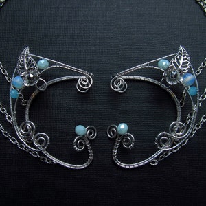 Elf Ear Cuff Chain Ear Cuff Blue Moonstone Ear Cuff Silver Ear Cuff ...