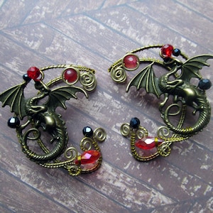 Dragon Ear Cuff Wire Jewelry No Piercing Ear Cuffs Red Black Ear Cuff ...