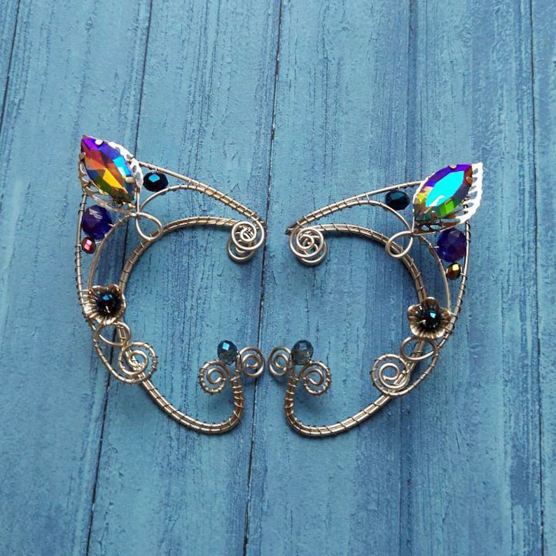 Elf Ears Blue Ear cuff Elf Ear cuff Silver Ear cuff Elf | Etsy