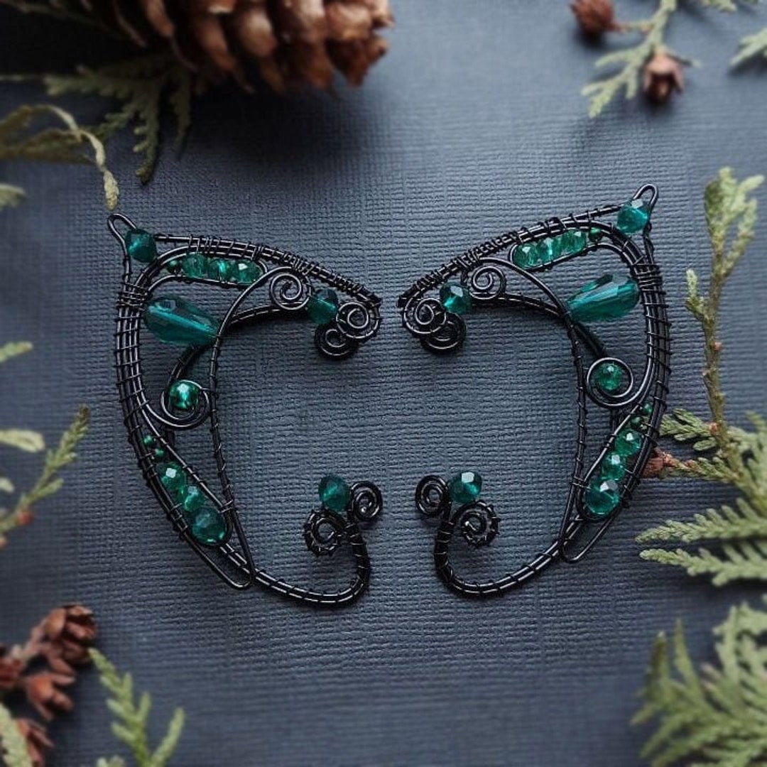 Elf Ears Black Ear Cuff Elf Ear Cuff Green Ear Cuff Gothic Ear Cuff ...