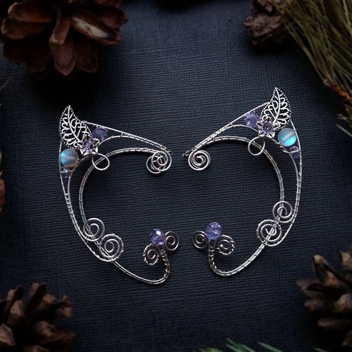 Elf Ear Cuff Wedding Ear cuffs White Ear cuff Silver Ear cuff | Etsy