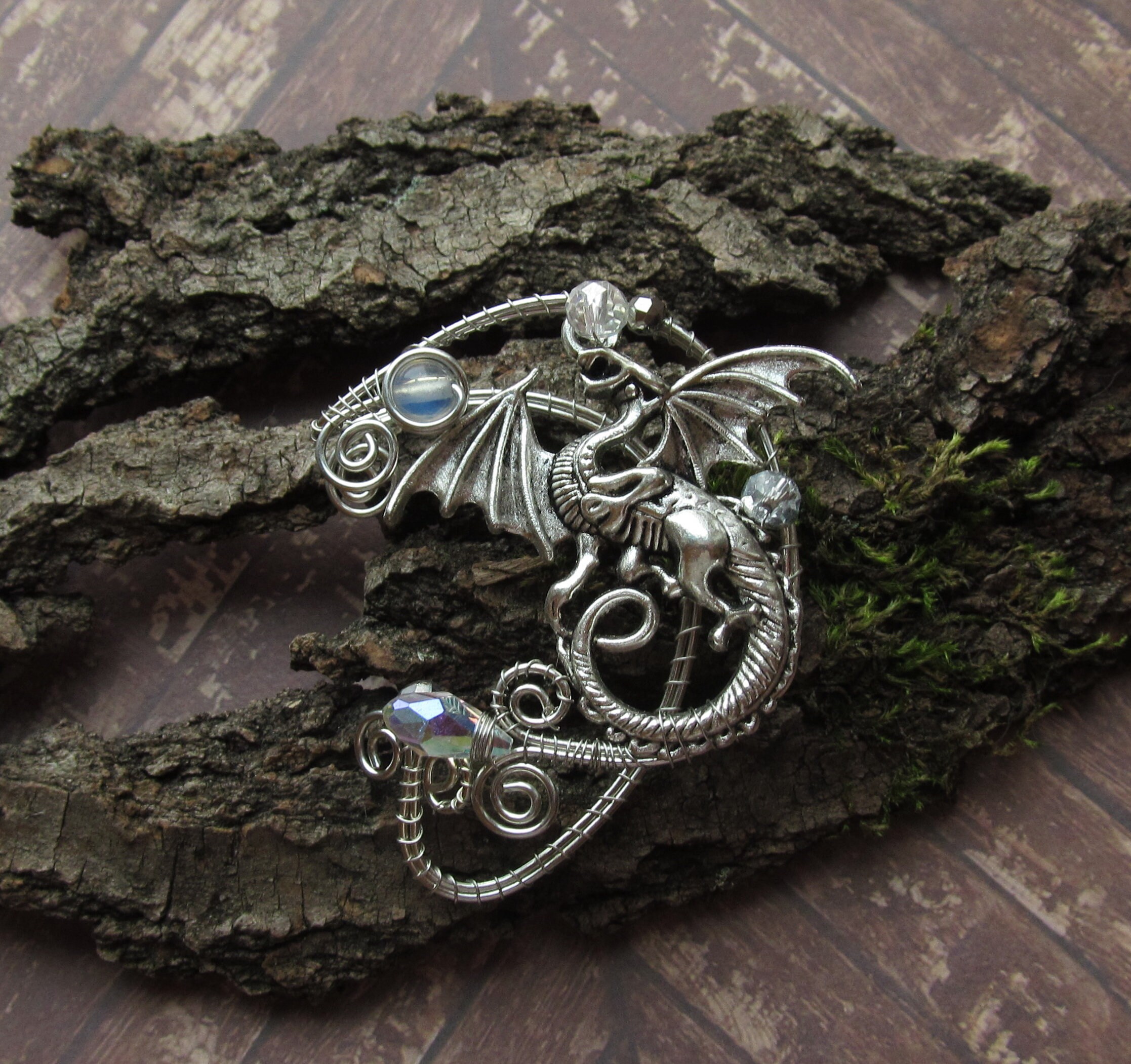 Dragon Moonstone Ear Cuff - Silver Wire Wrapped, No Piercing - Etsy