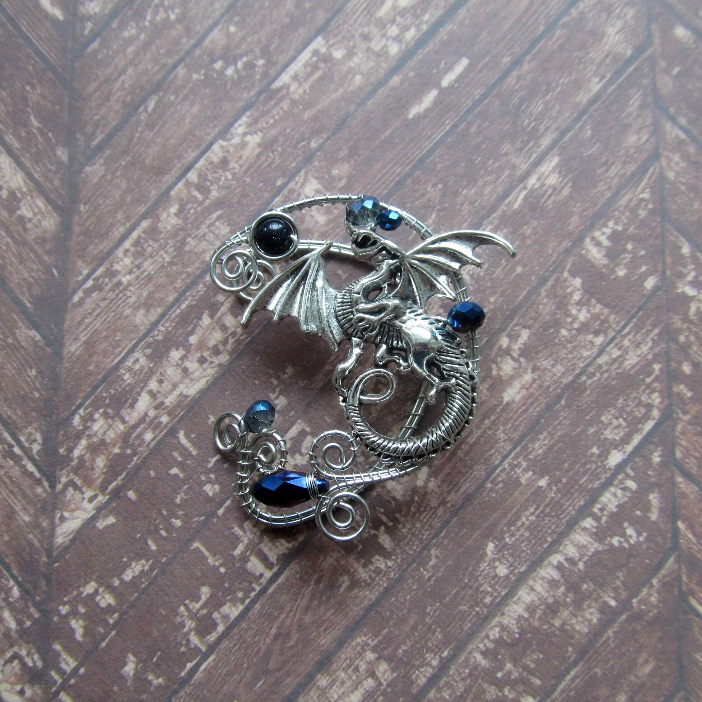 Dragon Ear Cuff Blue Ear Cuff Silver Ear Cuff Wire Jewelry - Etsy