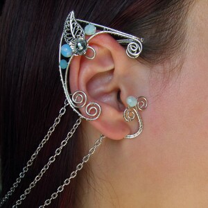 Elf Ear Cuff Chain Ear Cuff Blue Moonstone Ear Cuff Silver Ear Cuff ...