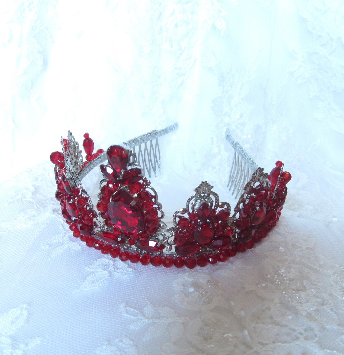Red Crown Red Tiara Red Diadem Crystal Crown Wedding Crown - Etsy