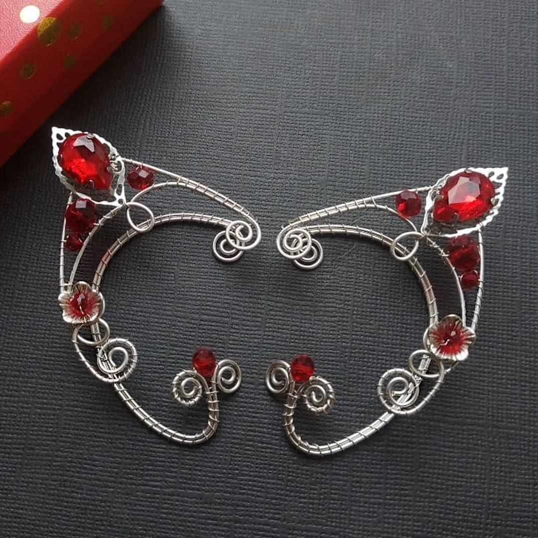 Elf Ears Green Ear Cuff Elf Ear Cuff Silver Ear Cuff Elf Cosplay Elven ...