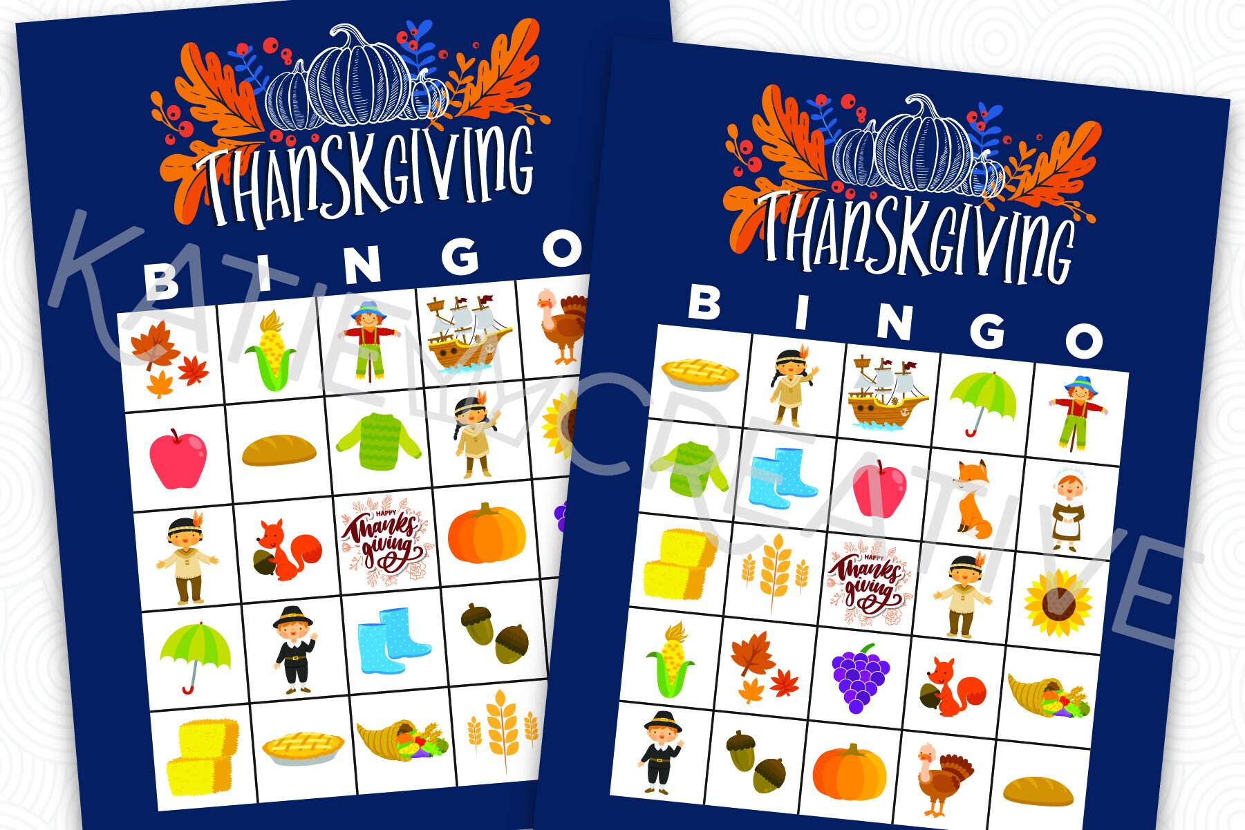 DIGITAL DOWNLOAD 20 Thanksgiving Printable Bingo Cards Includes Calling ...